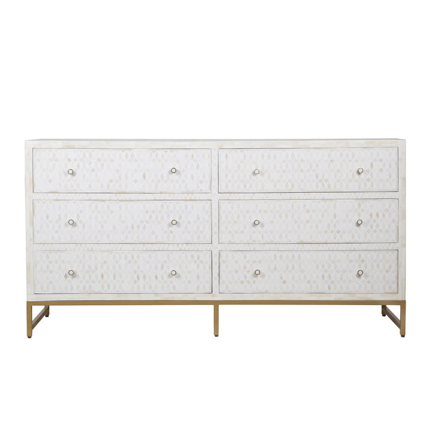 Bone Inlay Buffet 6 Drawer Chest of Drawers - White Lattice – Abacus ...