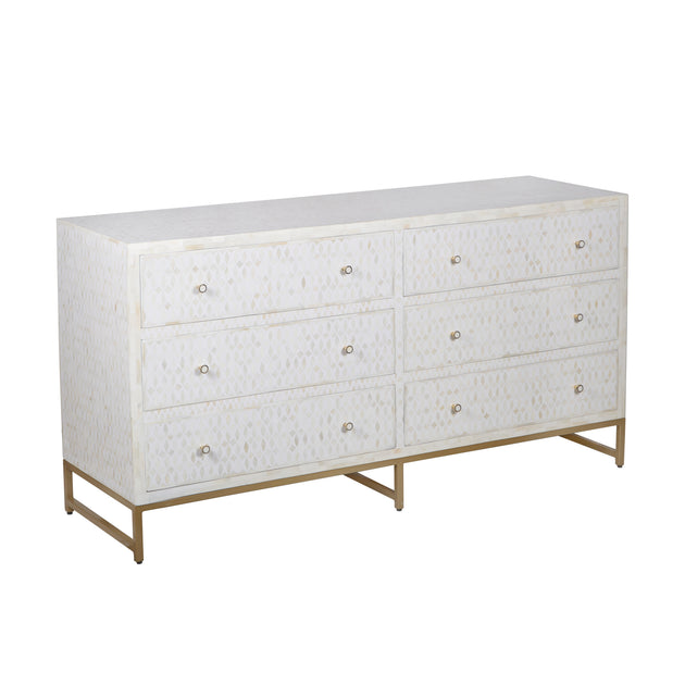 Bone Inlay Buffet 6 Drawer Chest of Drawers - White Lattice – Abacus ...