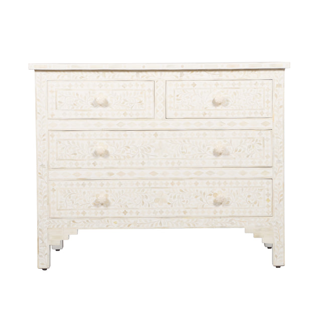 Bone Inlay 4 Drawer Chest of Drawers - White Floral – Abacus and Hunt