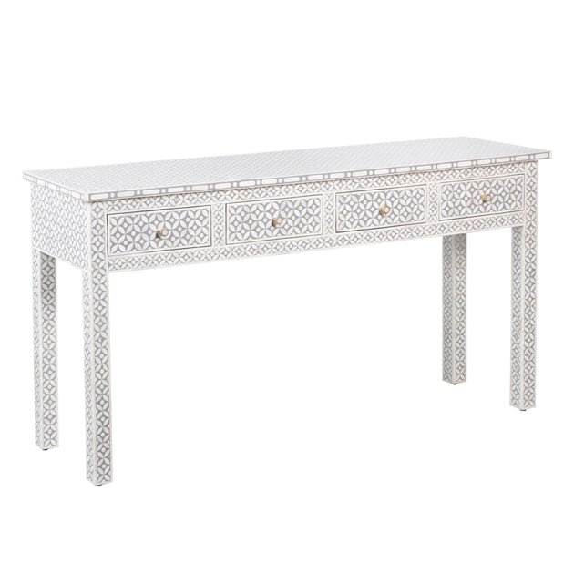 Bone Inlay 4 Drawer Hall Table or Side Table (Extra Long, 155cm) - Gre ...